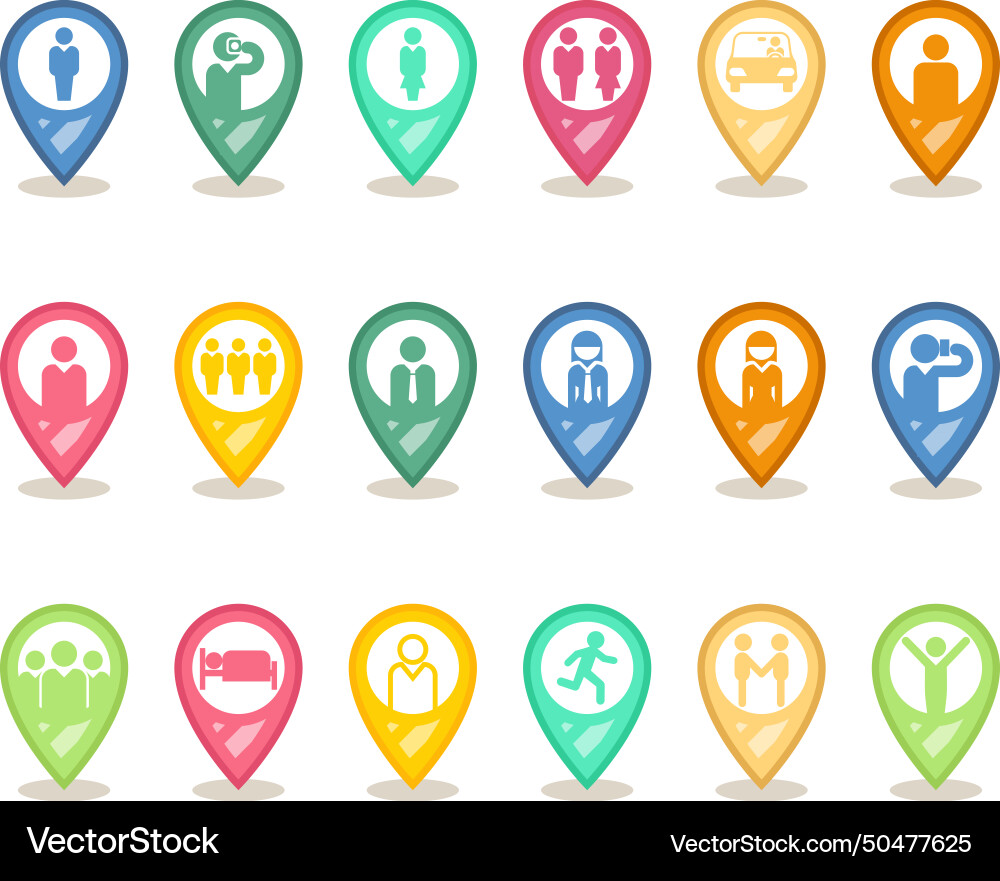 Human map pointers man pin icons Royalty Free Vector Image