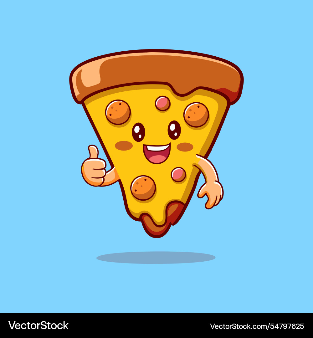 Smiling pizza slice character giving thumbs up Vector Image