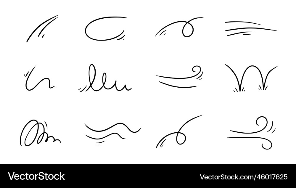 Wind doodle line shape set air flow spiral Vector Image