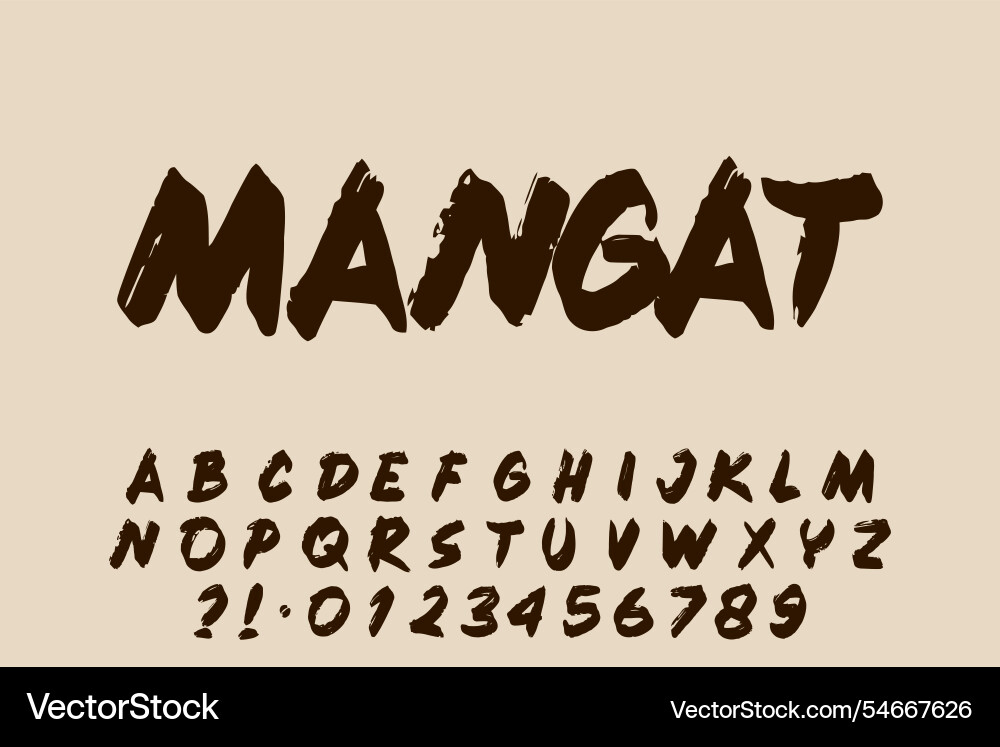 Alphabet brown brush strokes letters Royalty Free Vector