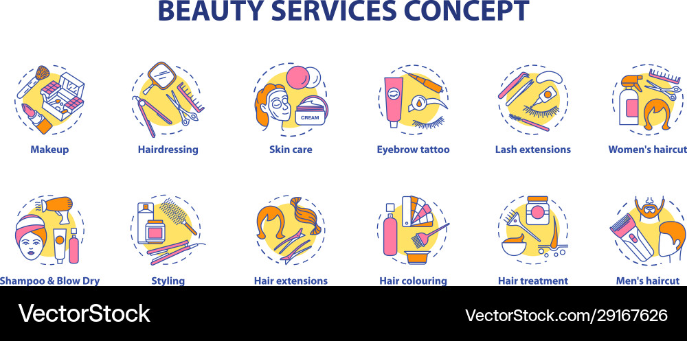Beauty services concept icons set salon Royalty Free Vector