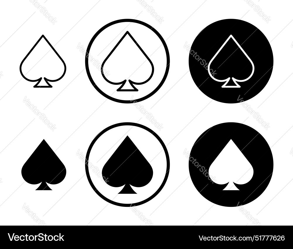 Card-spade icon set black filled and outlined Vector Image