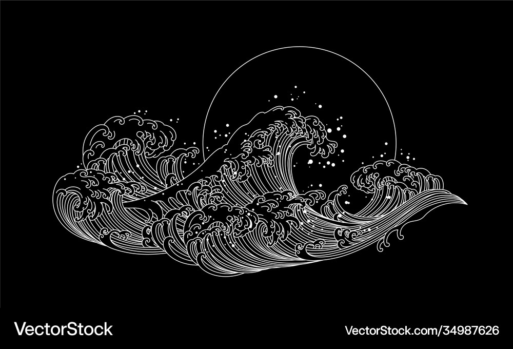 Great japan wave ocean oriental style Royalty Free Vector