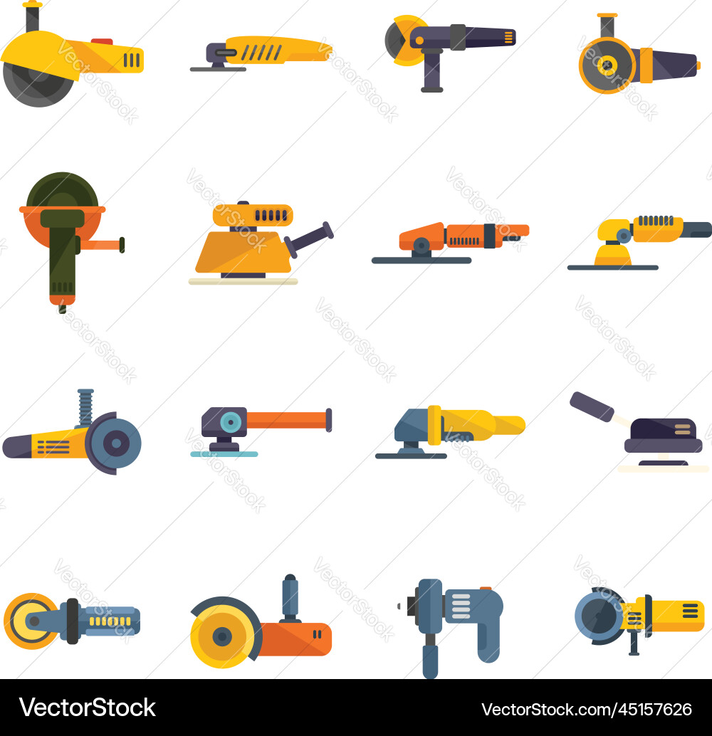 Grinding machine icons set flat build Royalty Free Vector