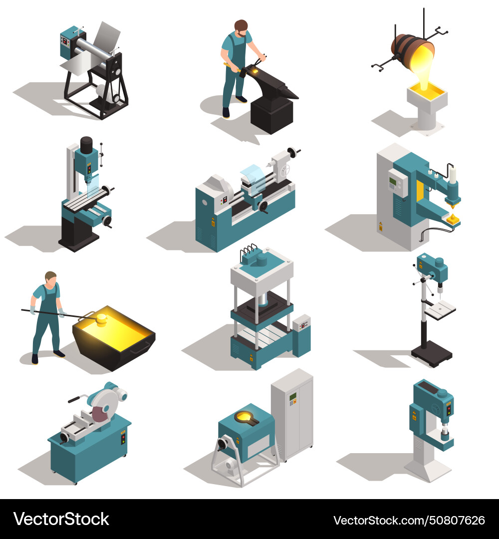 Metalworking people isometric set Royalty Free Vector Image