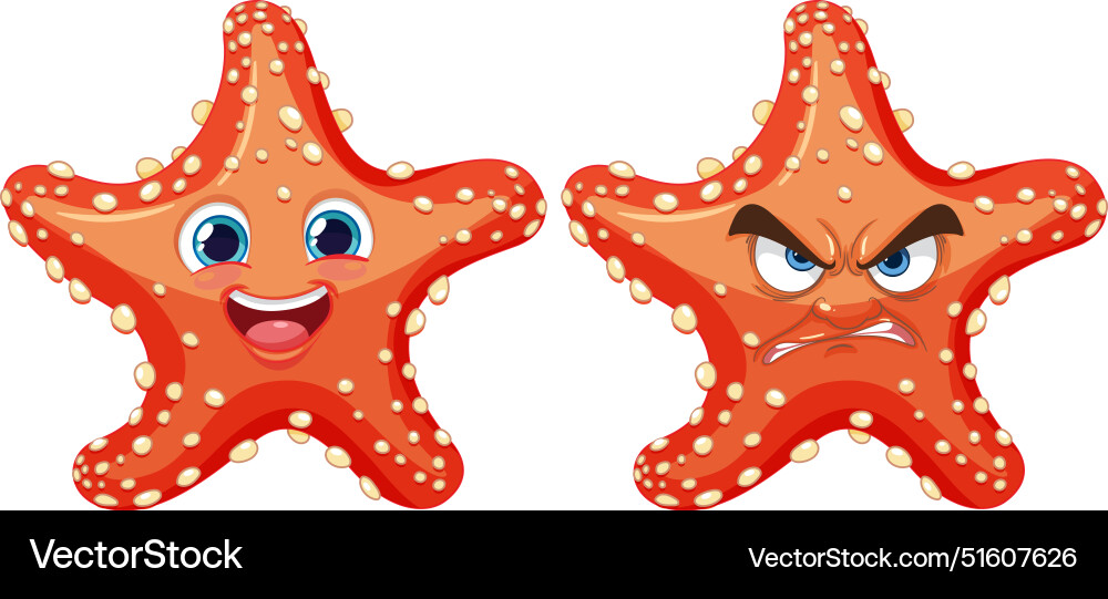 Two starfish with contrasting emotions Royalty Free Vector