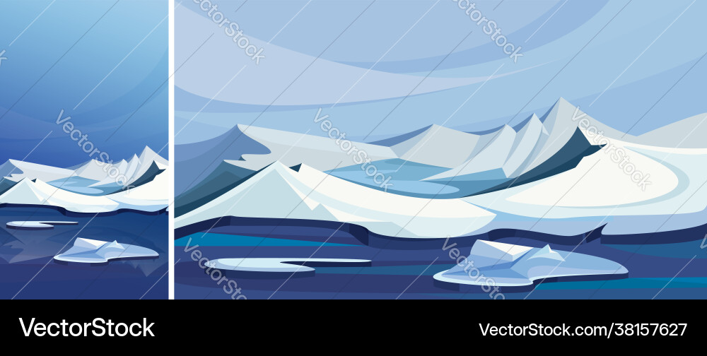 Arctic landscape with ice mountains Royalty Free Vector