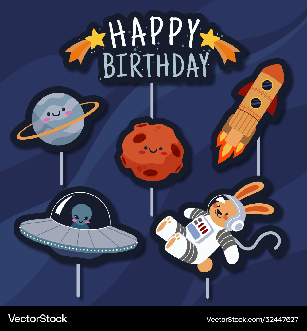 Flat design cake topper collection Royalty Free Vector Image