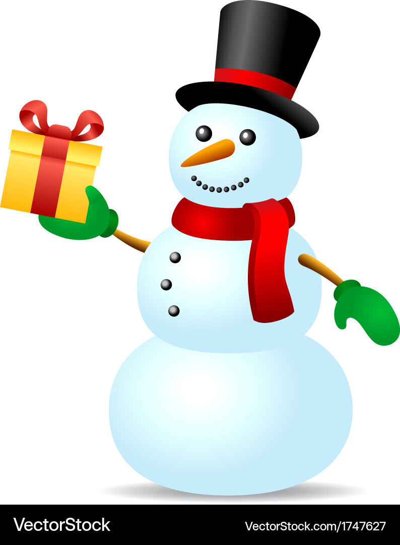 Snowman with present box Royalty Free Vector Image