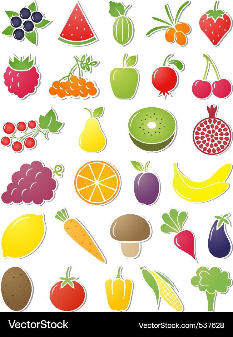 Fresh Fruit and Vegetable Icons Royalty Free Vector Image