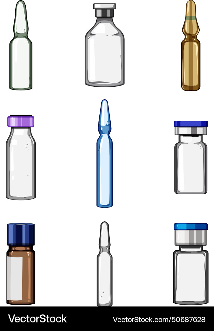Medical ampule set cartoon Royalty Free Vector Image