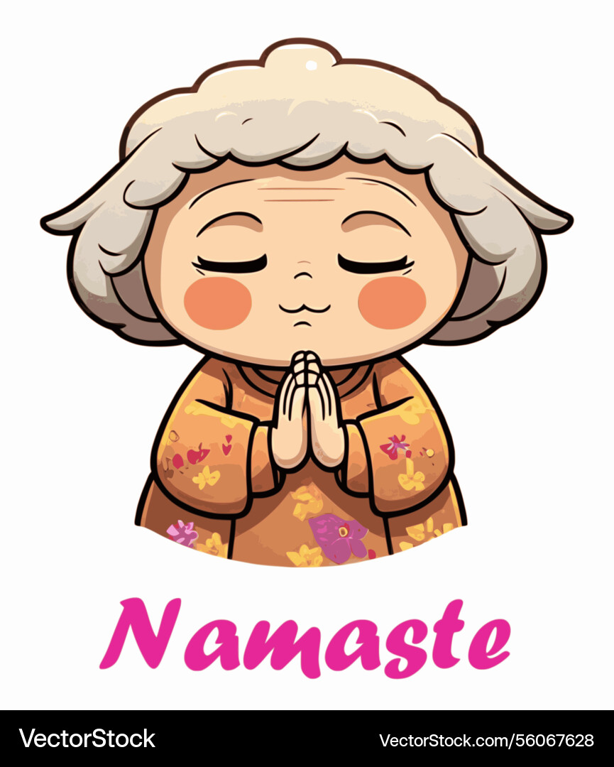 Namaste elderly cartoon character Royalty Free Vector Image