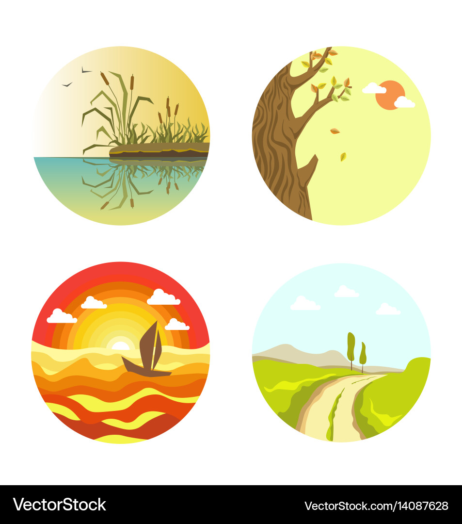 Nature views on four circles isolated white Vector Image
