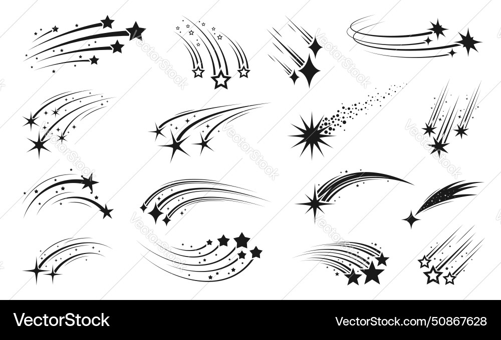 Shooting space stars falling galaxy comets set Vector Image