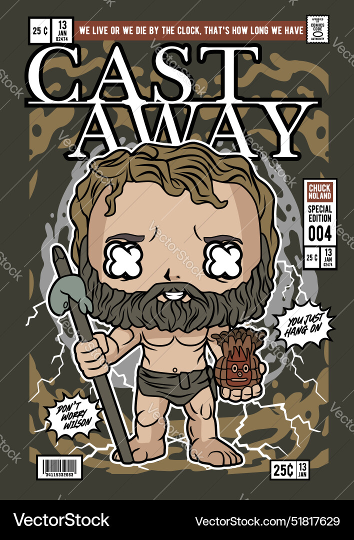 Pop art chuck with wilson cast away Royalty Free Vector