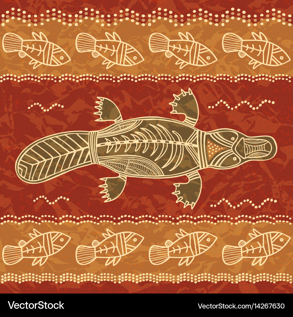 Australian Tribal Fish & Platypus Pattern Vector Image