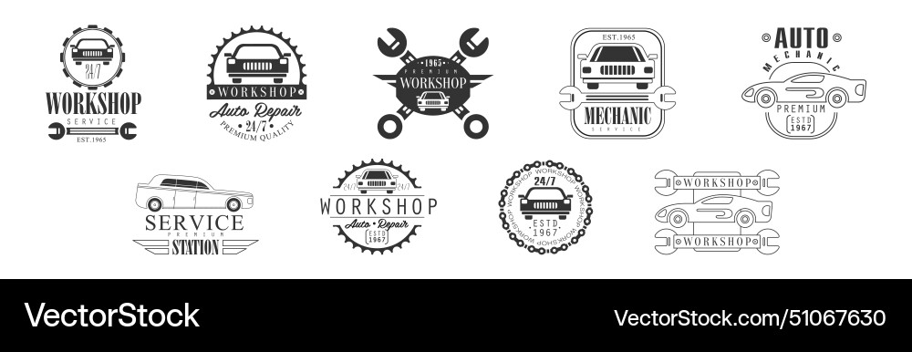 Auto repair and mechanic workshop label emblem Vector Image