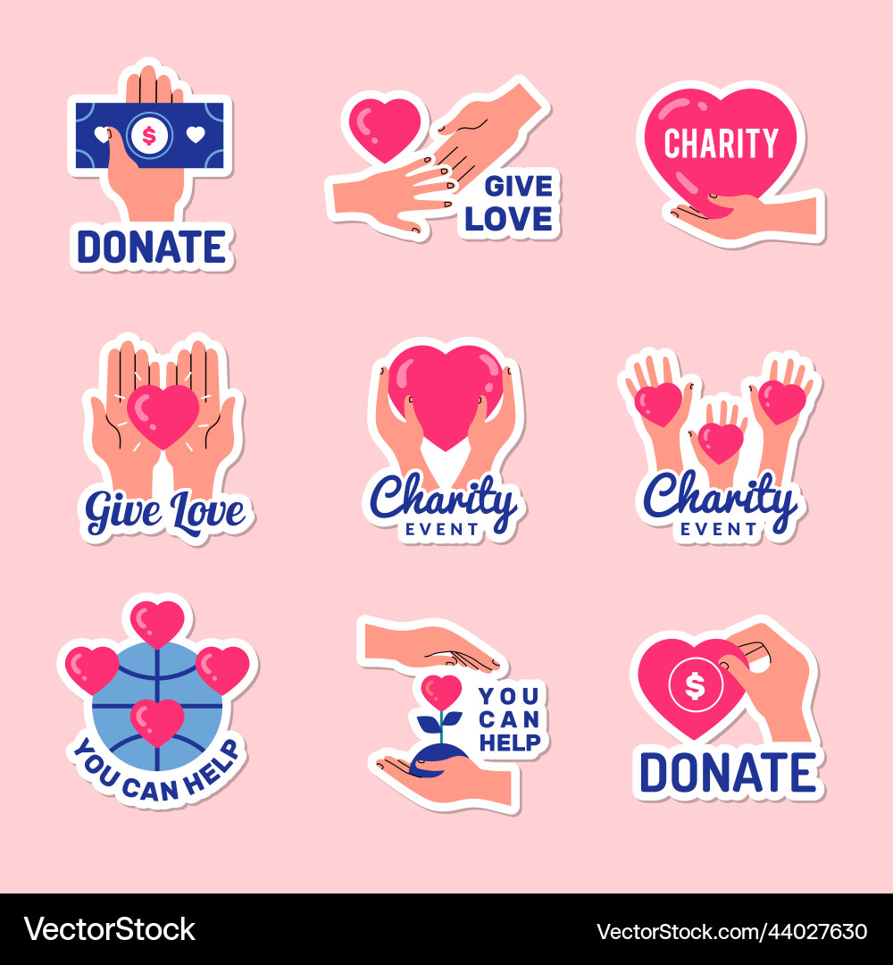 Donation emblems humanity and charity colored Vector Image