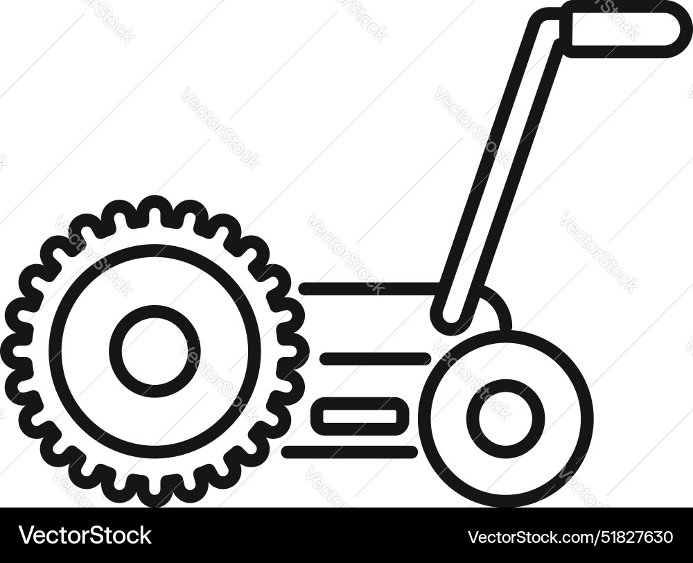 Hand push lawn mower cutting grass icon line style