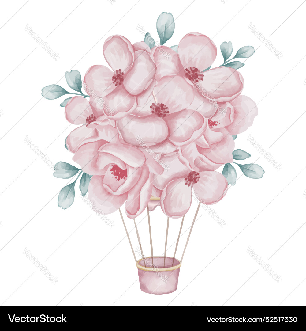 Pink Floral Hot Air Balloon Royalty Free Vector Image