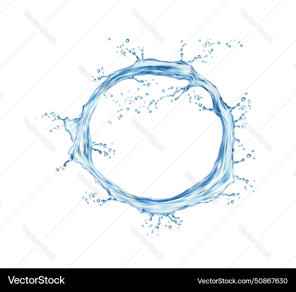 Round circle liquid water splash frame with drops Vector Image
