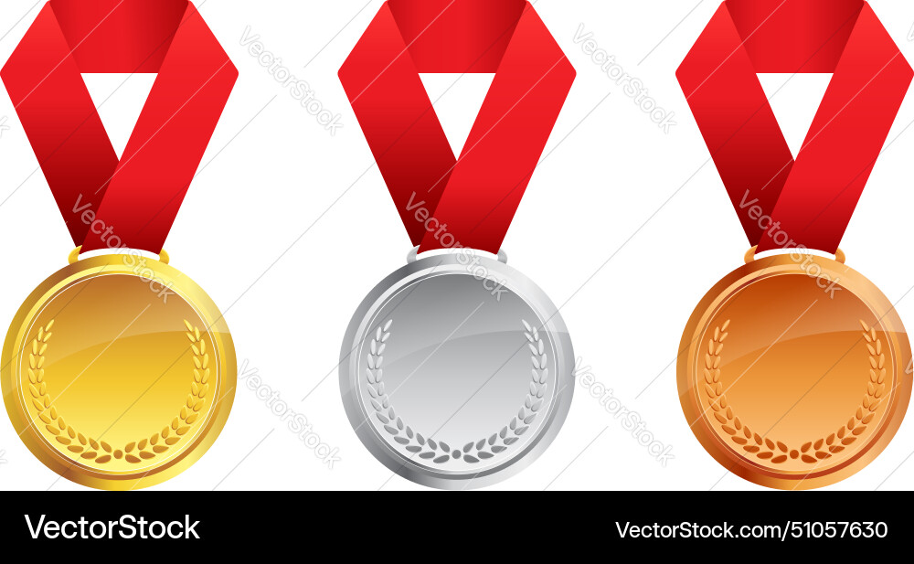 Simple gold silver bronze medals with ribbon Vector Image