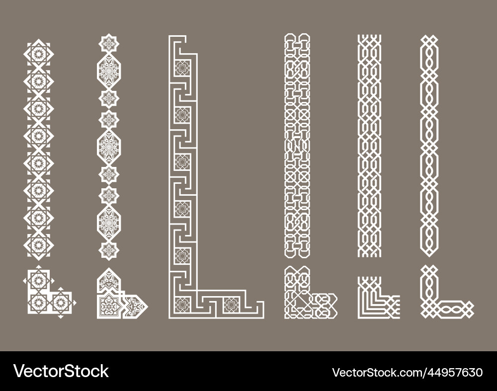 Simple white seamless border ornament set Vector Image