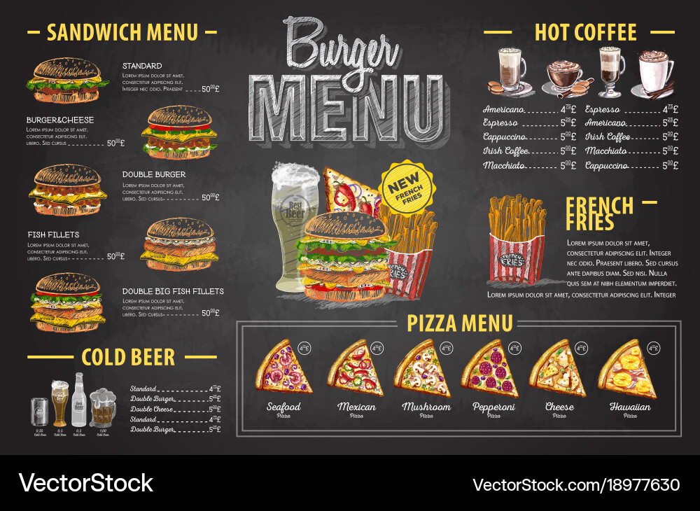 Vintage chalk drawing burger menu design Vector Image