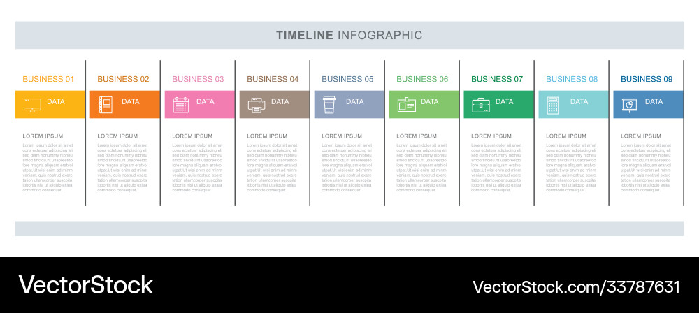 9 data infographics tab index template with thin Vector Image