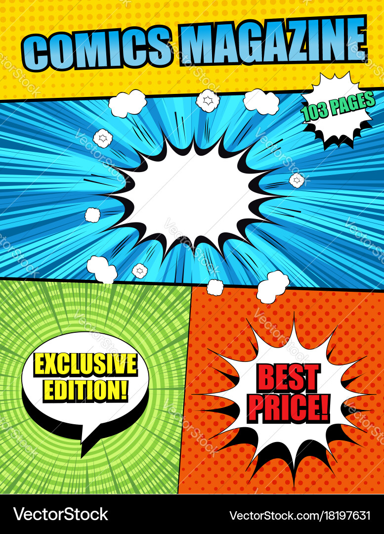 Bright comics magazine cover template Royalty Free Vector
