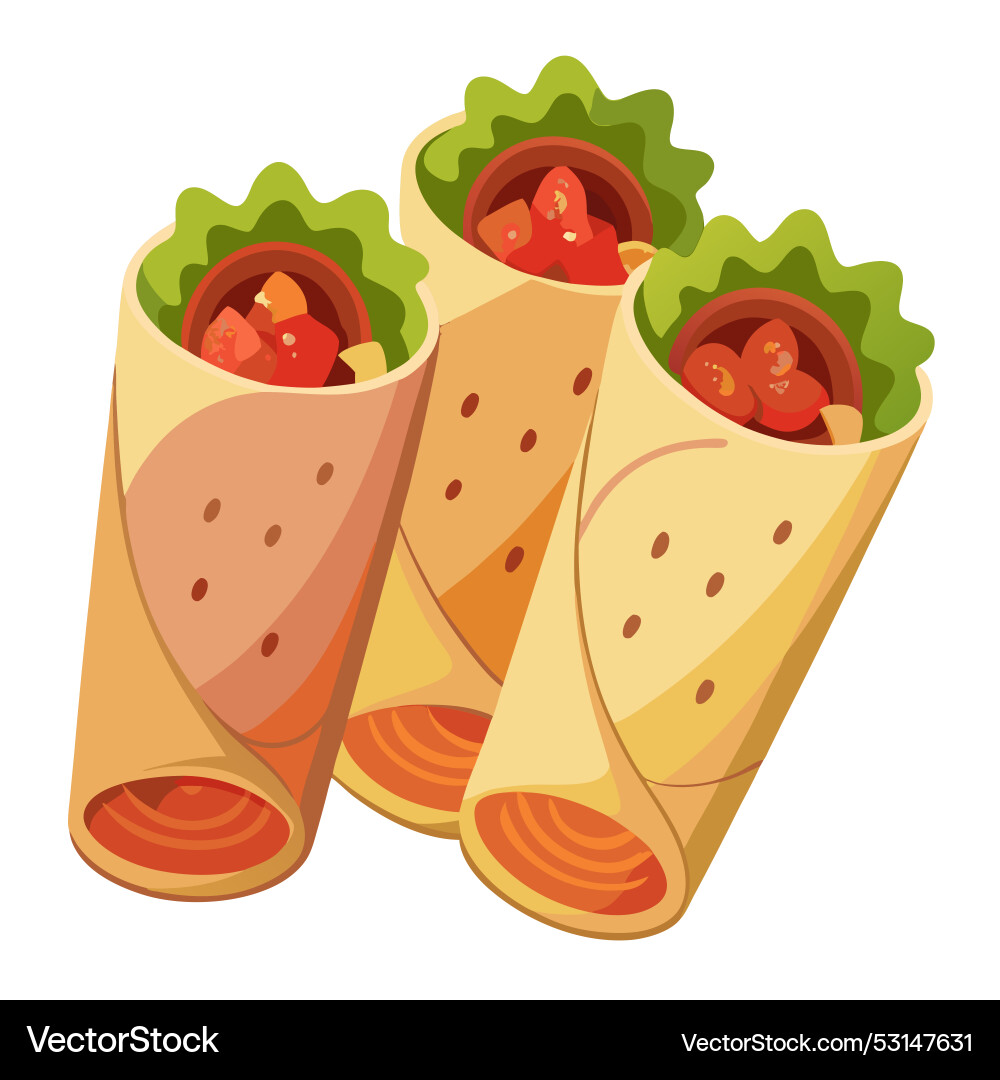 Chicken bacon wraps with tomatoes lettuce Vector Image