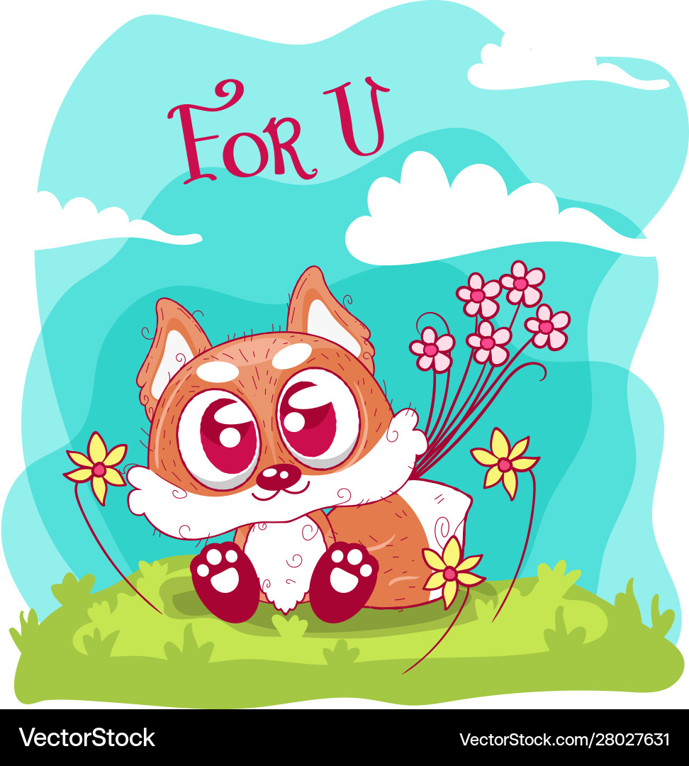 Greeting card cute cartoon fox Royalty Free Vector Image