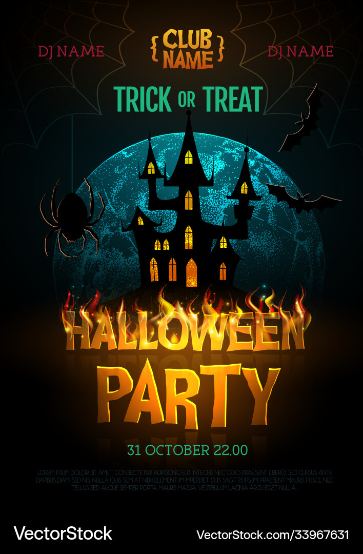 Halloween disco party poster with burning letters Vector Image