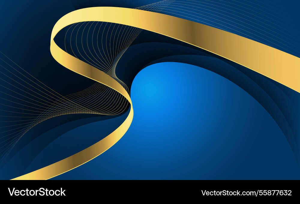 Abstract gold line ribbon curve overlap on blue Vector Image