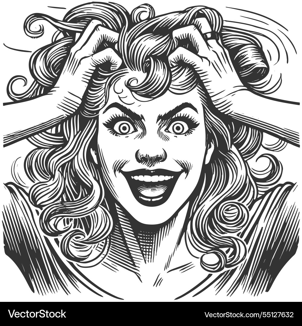 Crazy mad excited woman engraving Royalty Free Vector Image