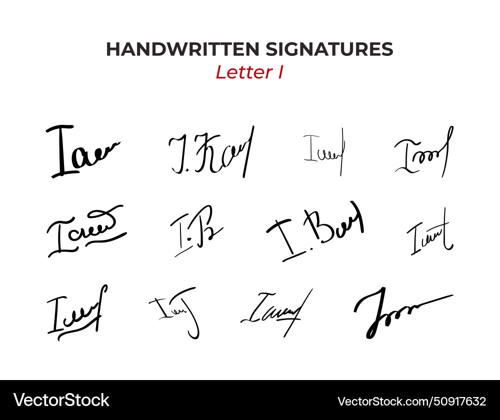Handwritten autographs set with letter i fake Vector Image