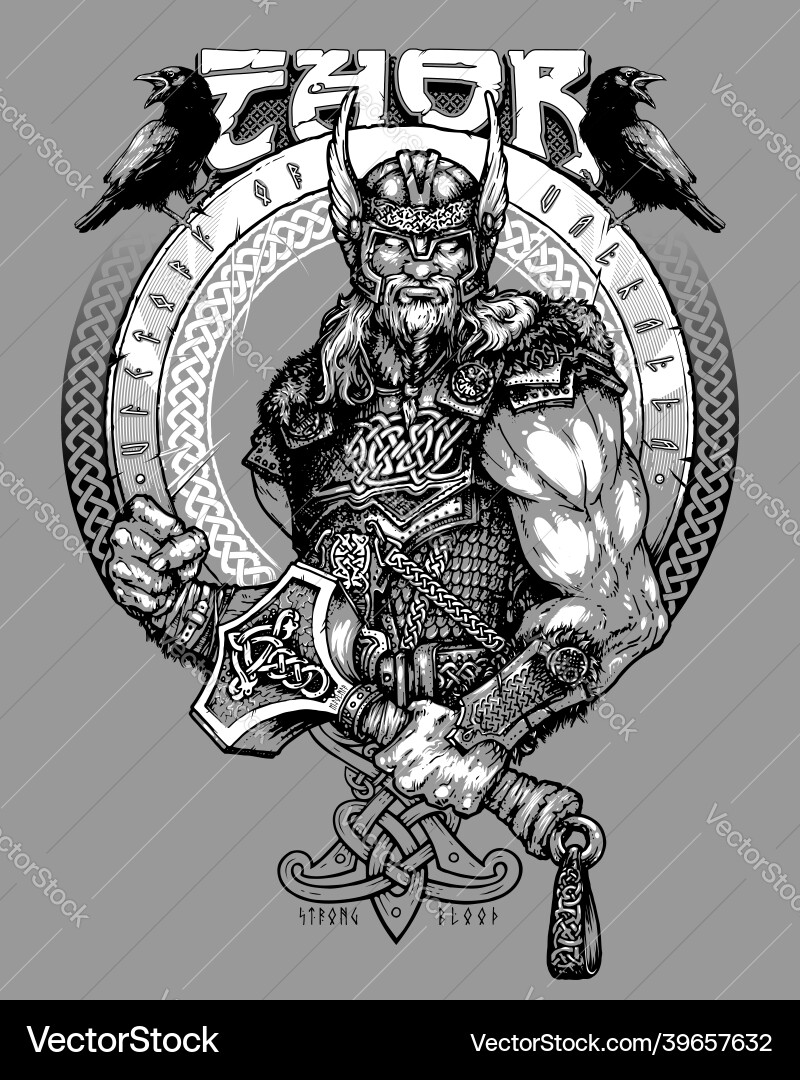 Thor a hand-drawn drawing design for t-shirt Vector Image