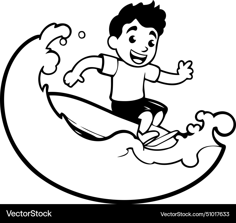 Cartoon man surfing on a wave white background Vector Image