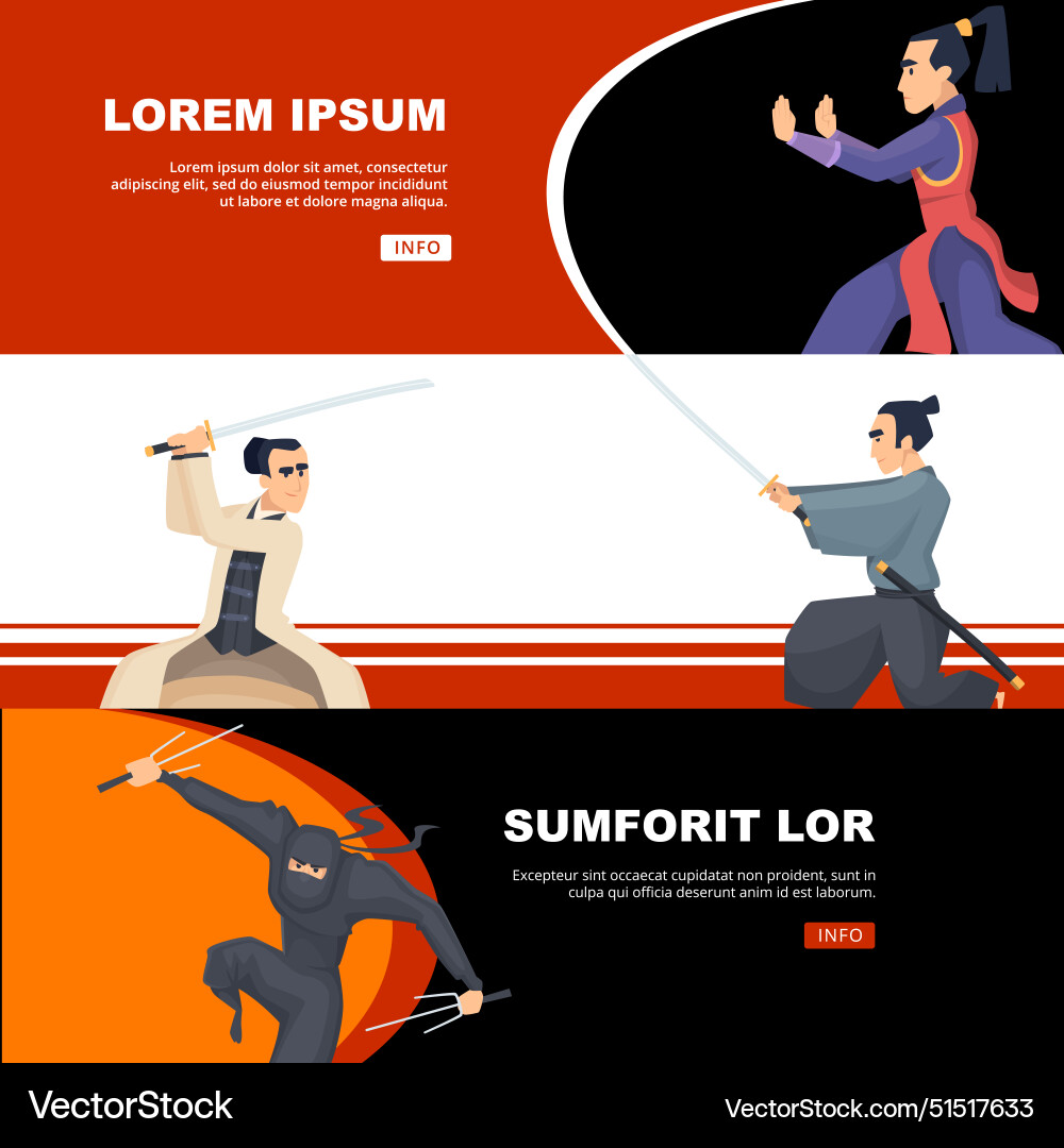 Fighters martial arts banners with ninja Vector Image