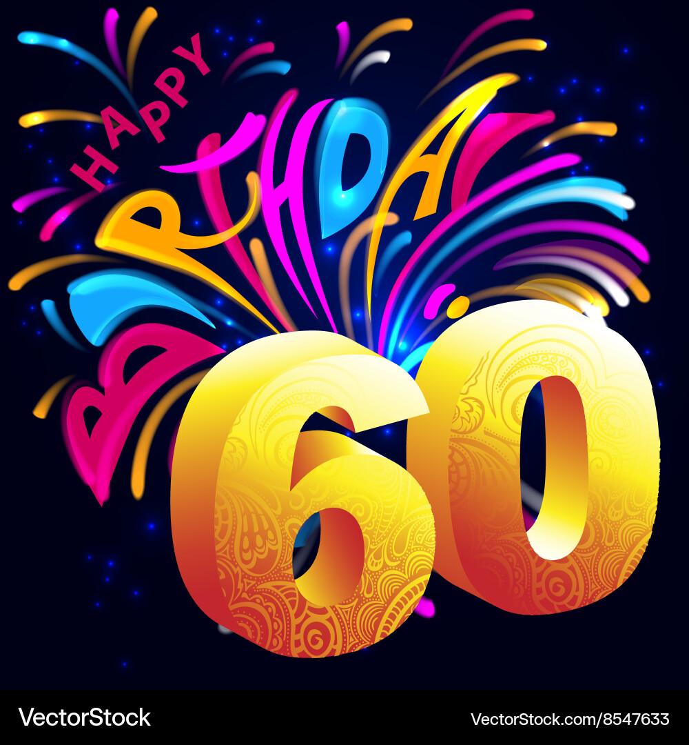 Gold Number 60 Fireworks Birthday Celebration Vector Image