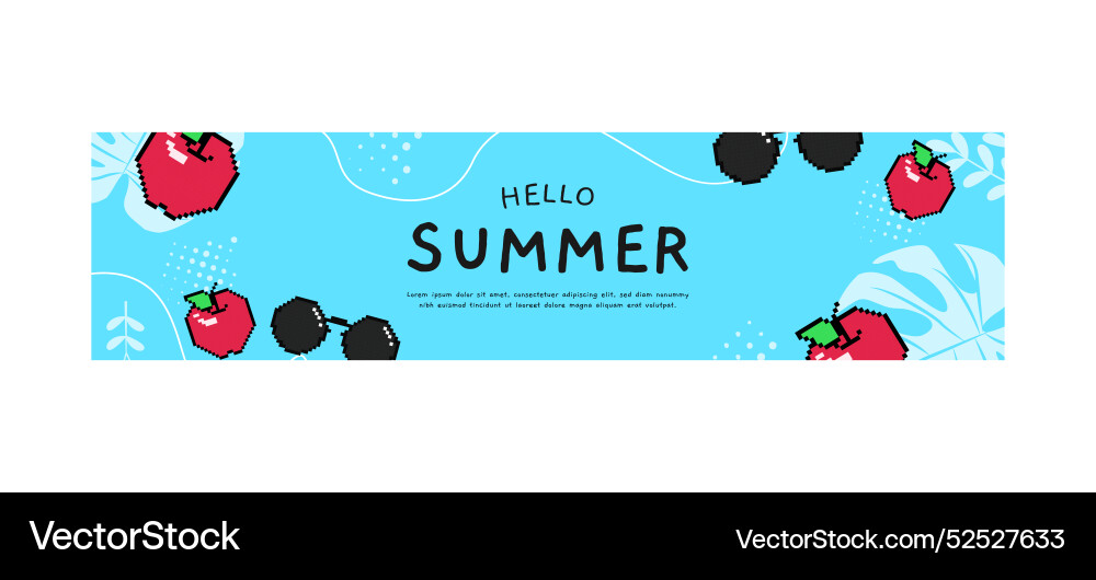 Hello summer horizontal banner with pixel art Vector Image