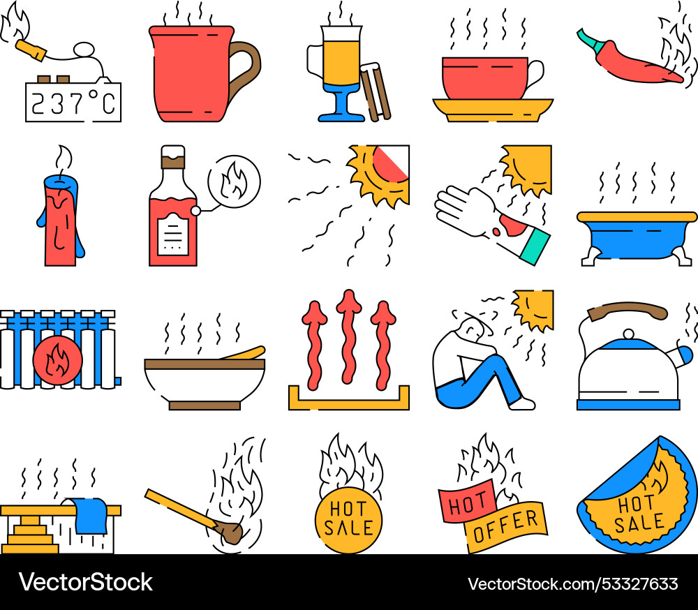 Hot heat cold fire icons set Royalty Free Vector Image