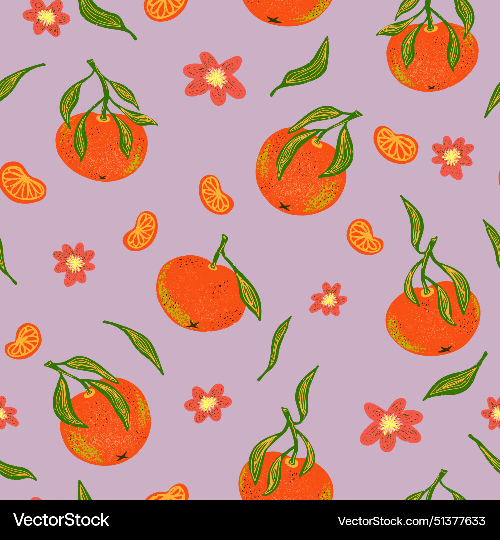 Tangerines pattern citrus flowers and tangerine Vector Image