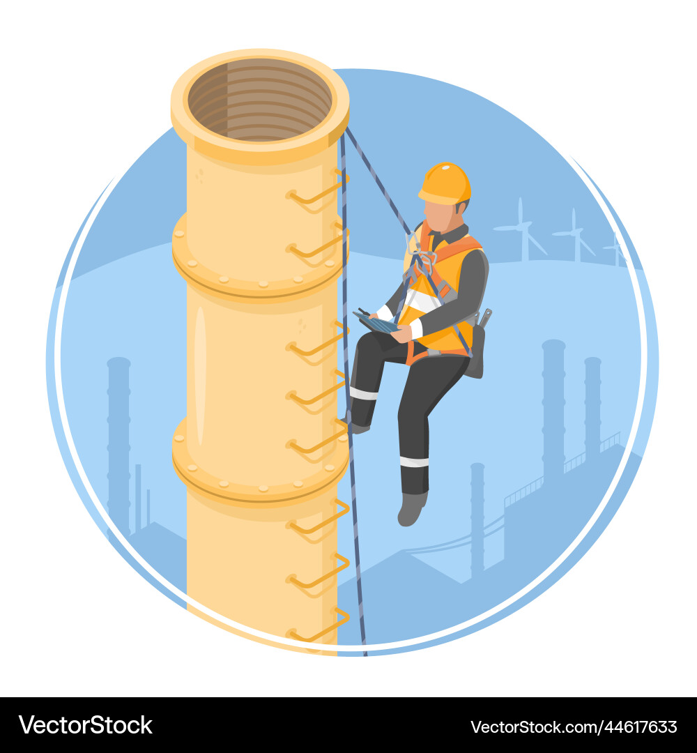 Working at height isometric engineer inspection Vector Image