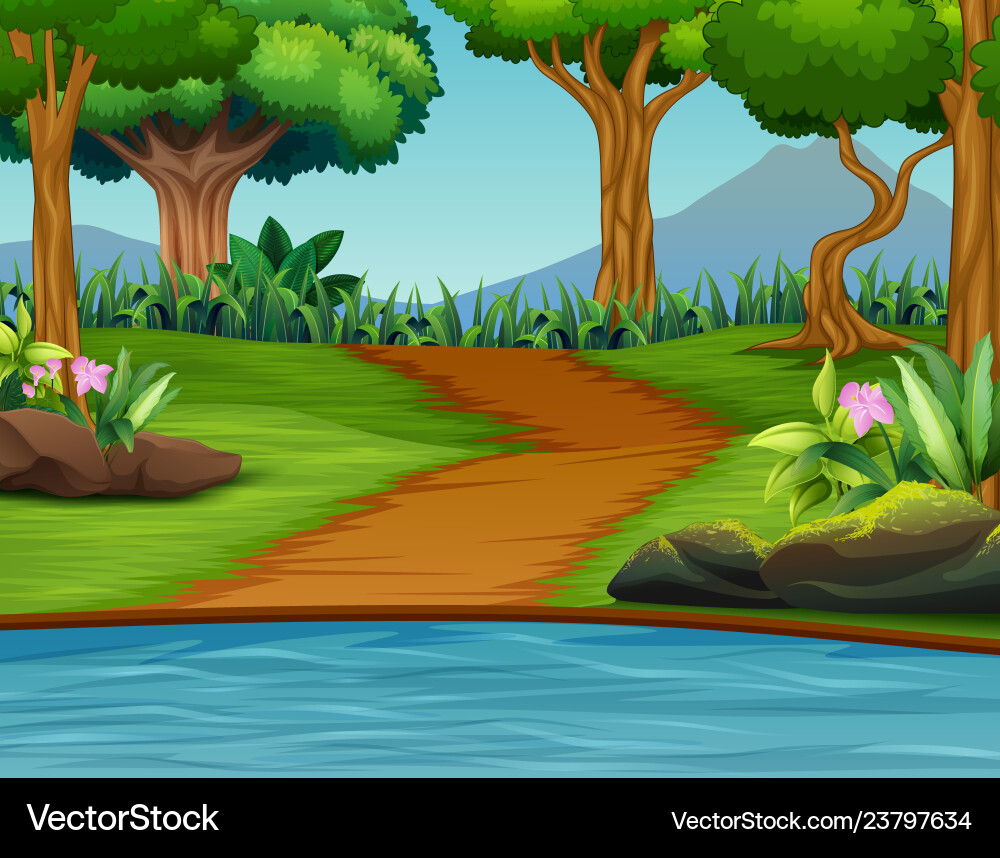 A beautiful green nature landscape background Vector Image