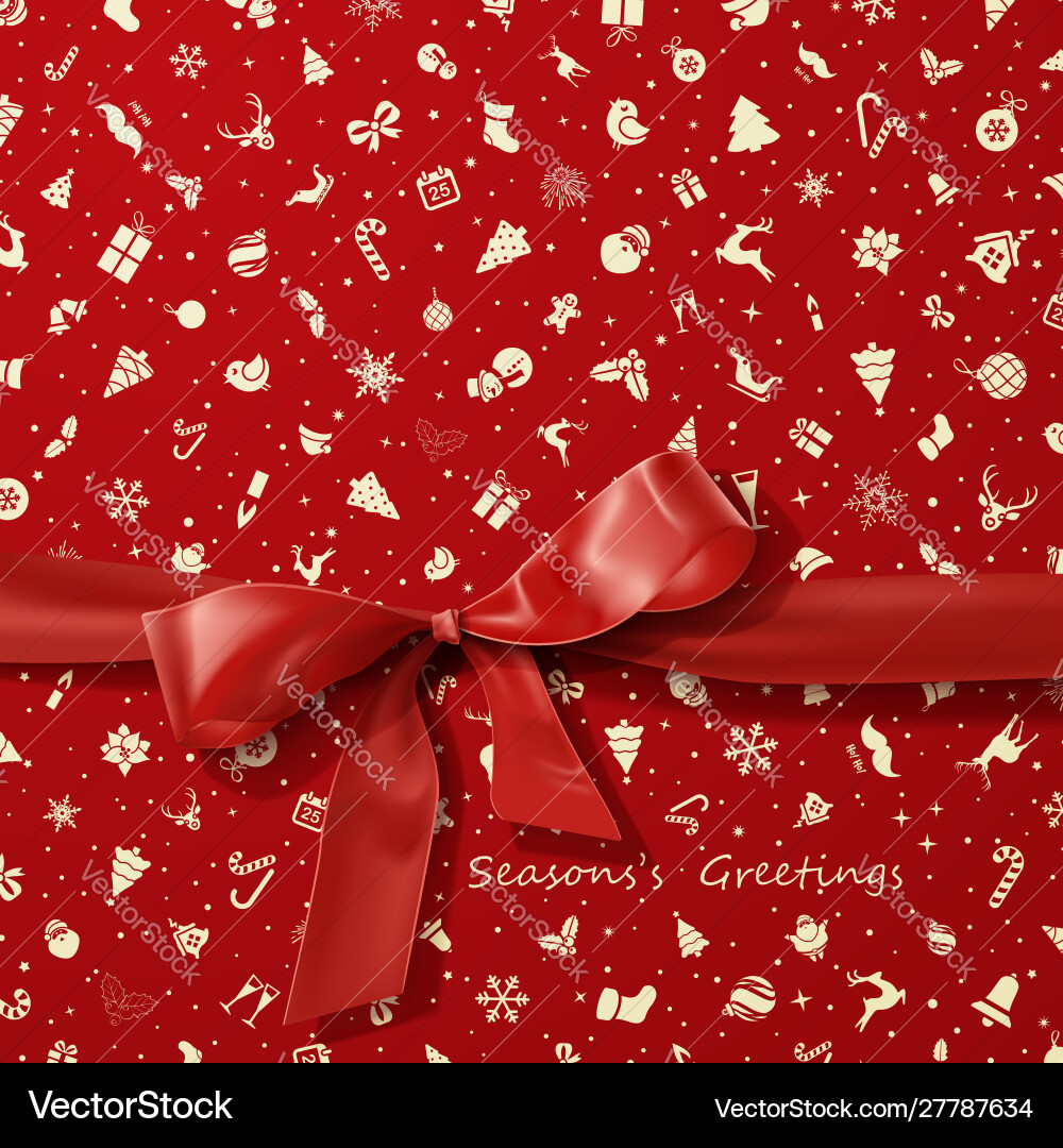 Christmas Wrapping Paper with Red Bow Royalty Free Vector