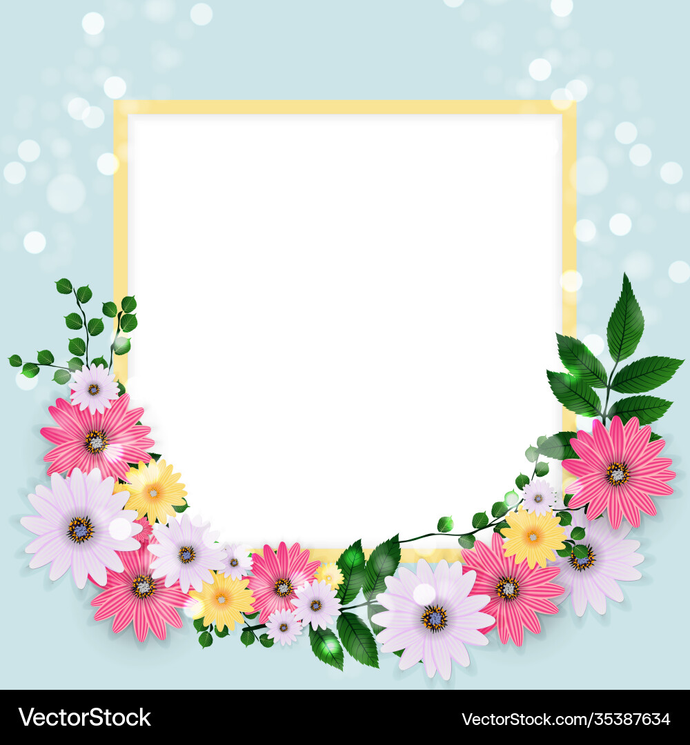 Cute background with frame and flowers collection Vector Image
