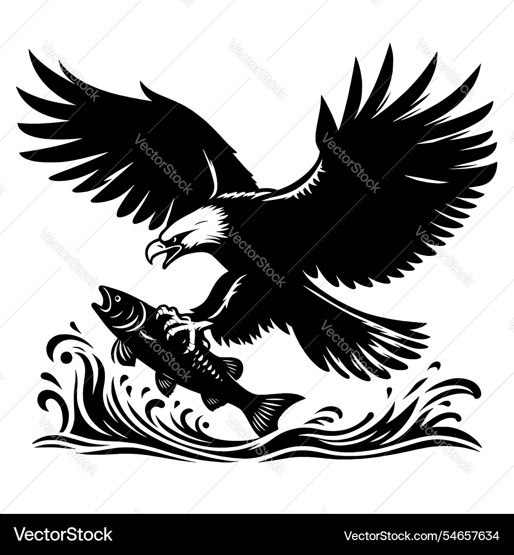 Eagle catching fish 2 Royalty Free Vector Image