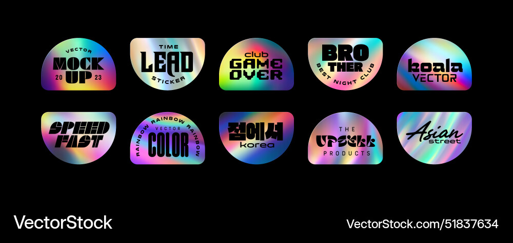 Holographic sticker set holography labels mockup Vector Image
