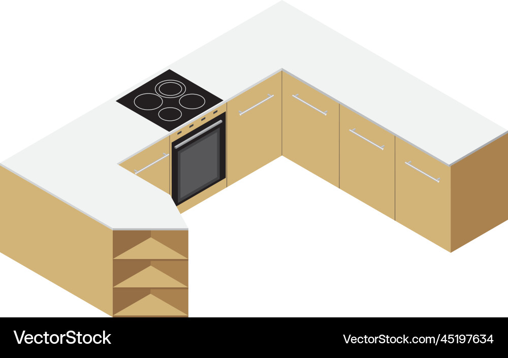Isometric kitchen cabinets composition Royalty Free Vector